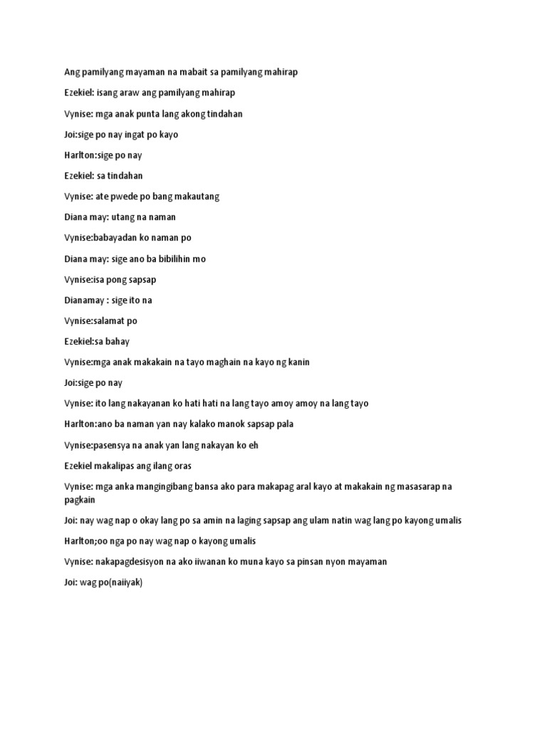 Ang Pamilyang Mayaman Na Mabait Sa Pamilyang Mahirap | PDF