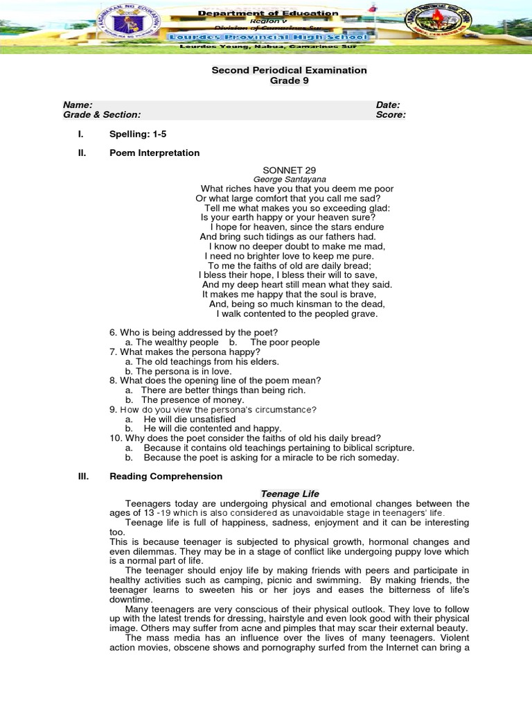 Understanding Teenage Life: An Analysis of a Ninth Grade Examination ...