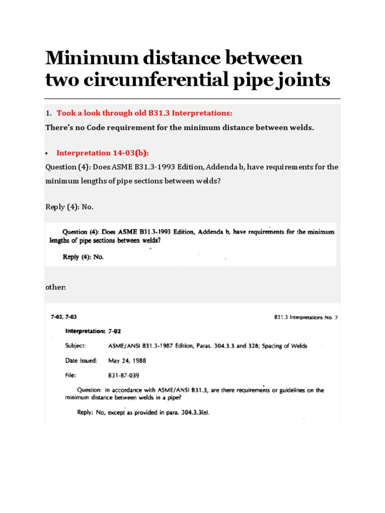 PART 42 Minimum Distance Between Two Circumferential Pipe Joints | PDF ...