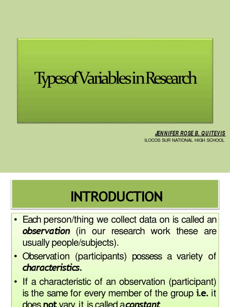 An Analysis of Variable Types in Research Studies: Distinguishing ...