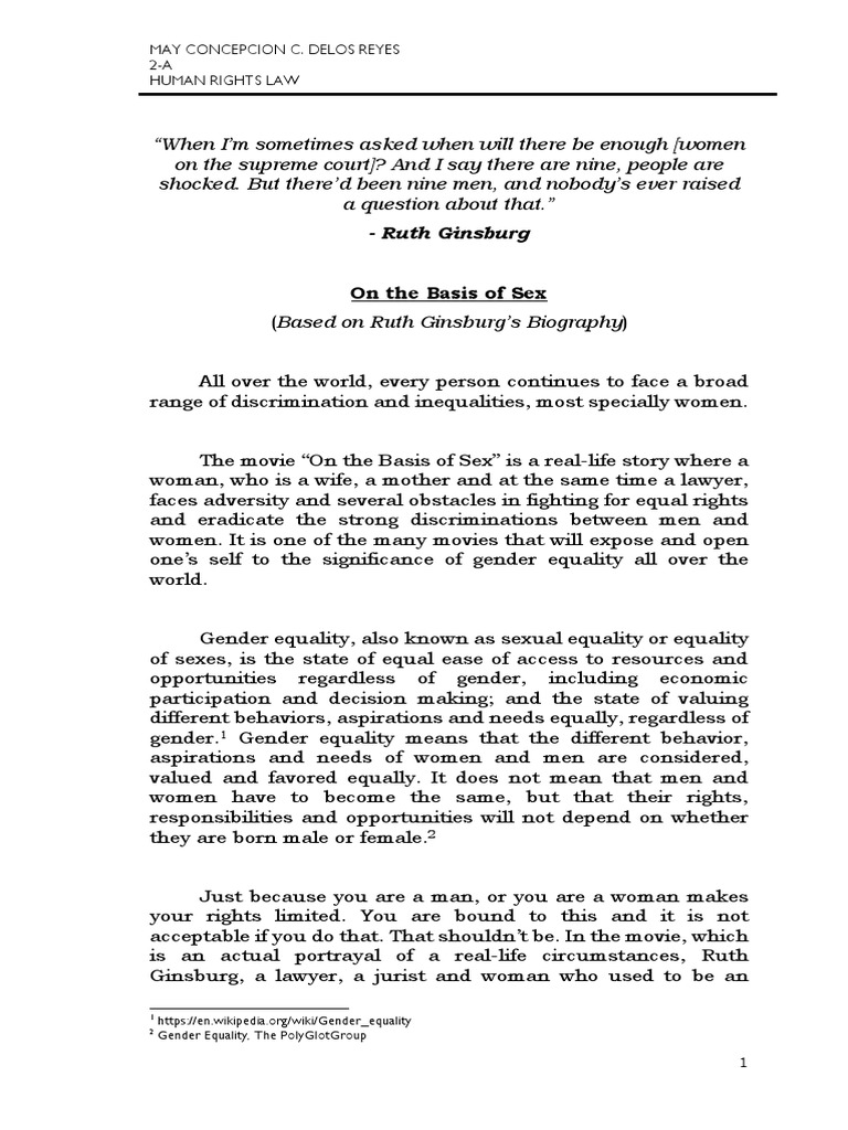 On The Basis Of Sex Reaction Paper Pdf Social Institutions