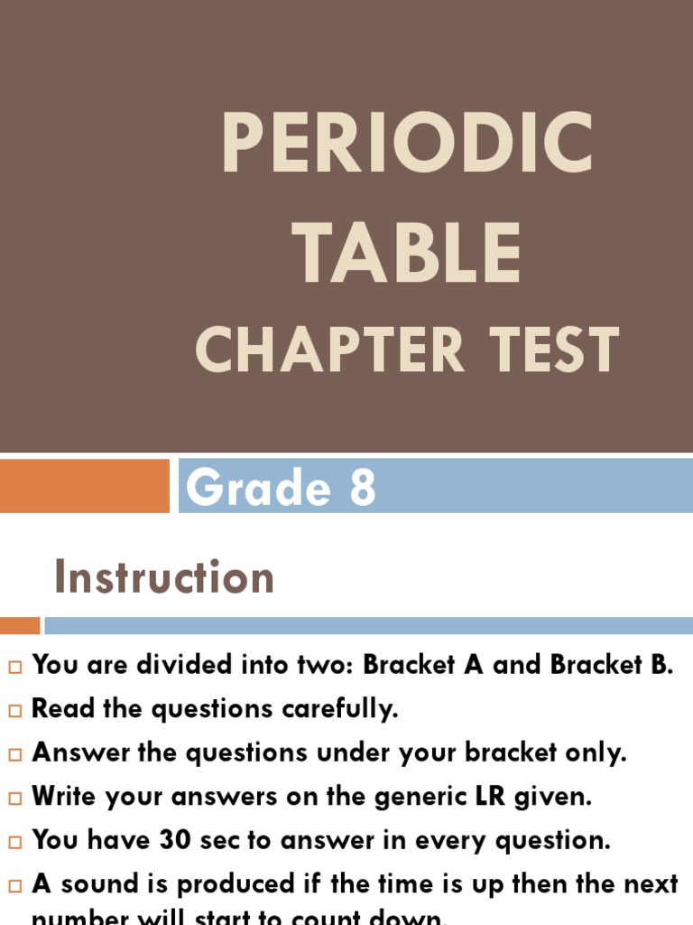 Periodic Table Quiz Grade 8 | PDF