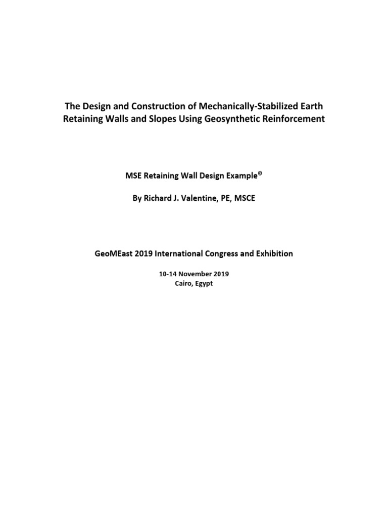 MSE Design - Example 1 | Download Free PDF | Angle | Friction