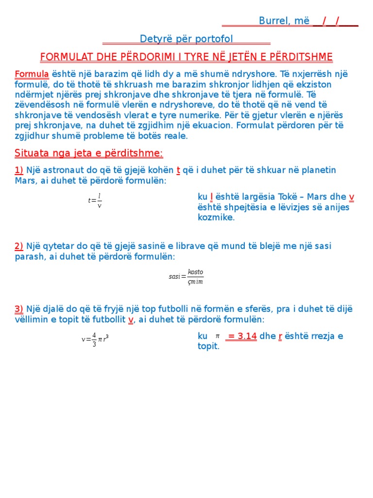Formulat Dhe Përdorimi I Tyre Në Jetën e Përditshme Matematike Albi ...