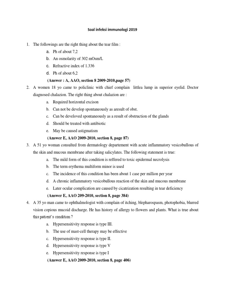 Soal Infeksi Immunology 2019 | Download Free PDF | Ophthalmology ...