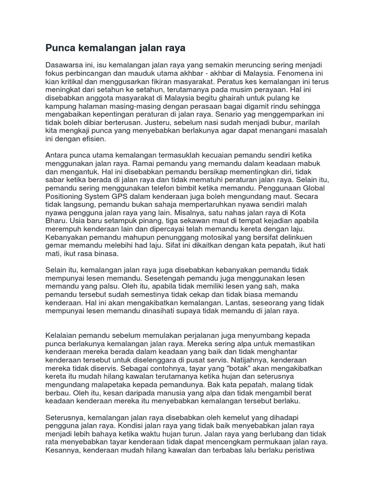 Punca Kemalangan Jalan Raya | PDF