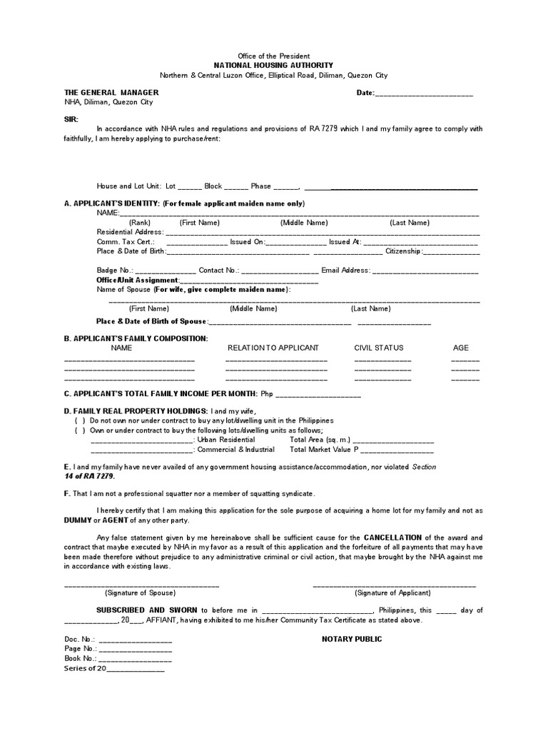 NHA Housing Application Guidelines | PDF | Notary Public | Government ...