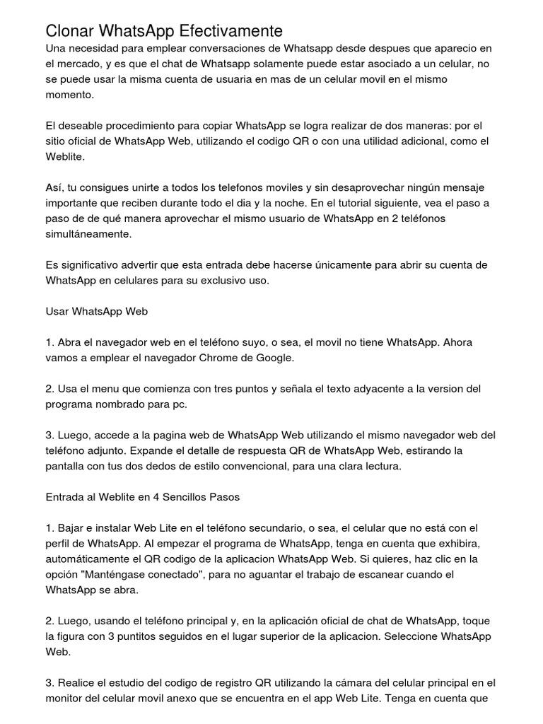 Clonar WhatsApp Efectivamente | PDF