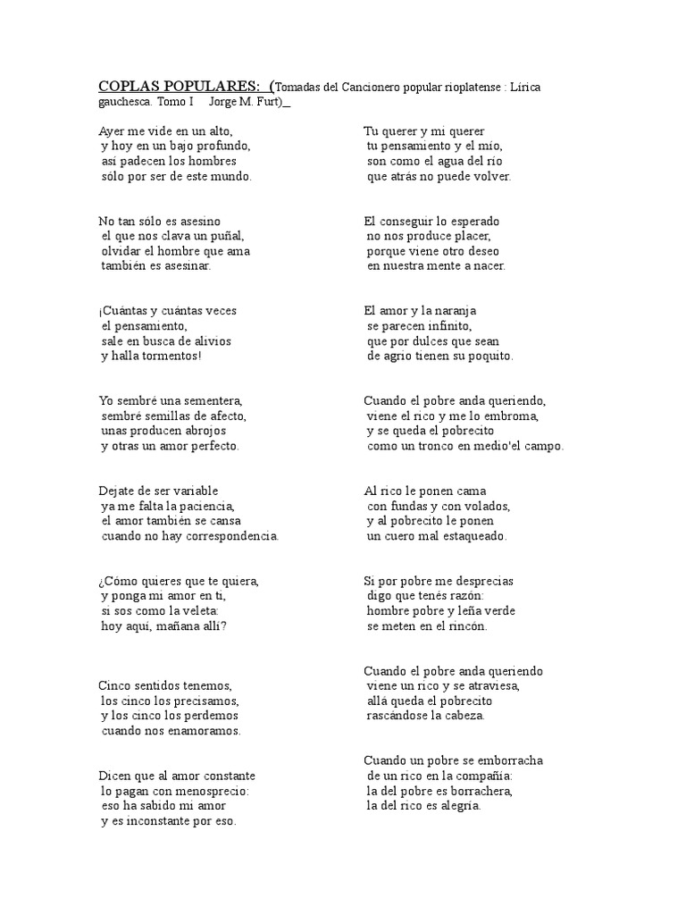 Ejemplos de Coplas Populares | PDF | Derecho | Poesía