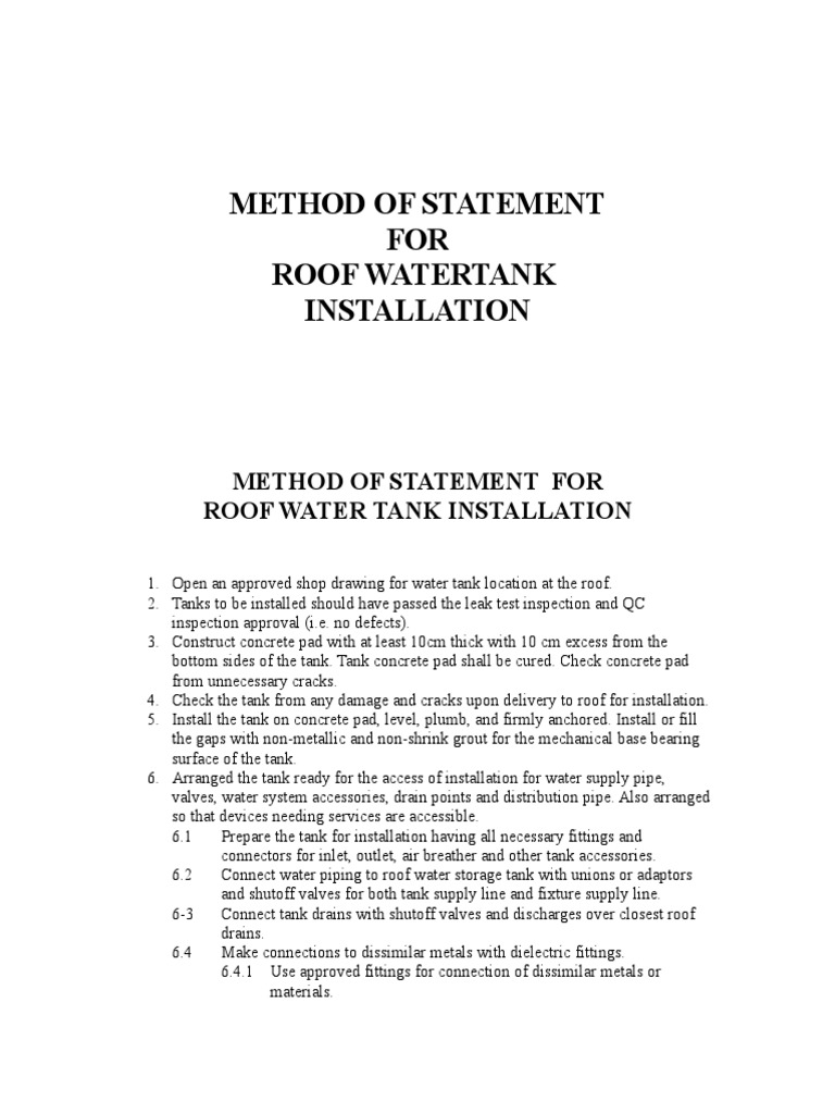 MOS For Roof Water Tank Installatin | PDF | Technology & Engineering