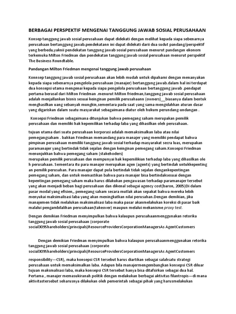 Berbagai Perspektif Mengenai Tanggung Jawab Sosial Perusahaan | PDF