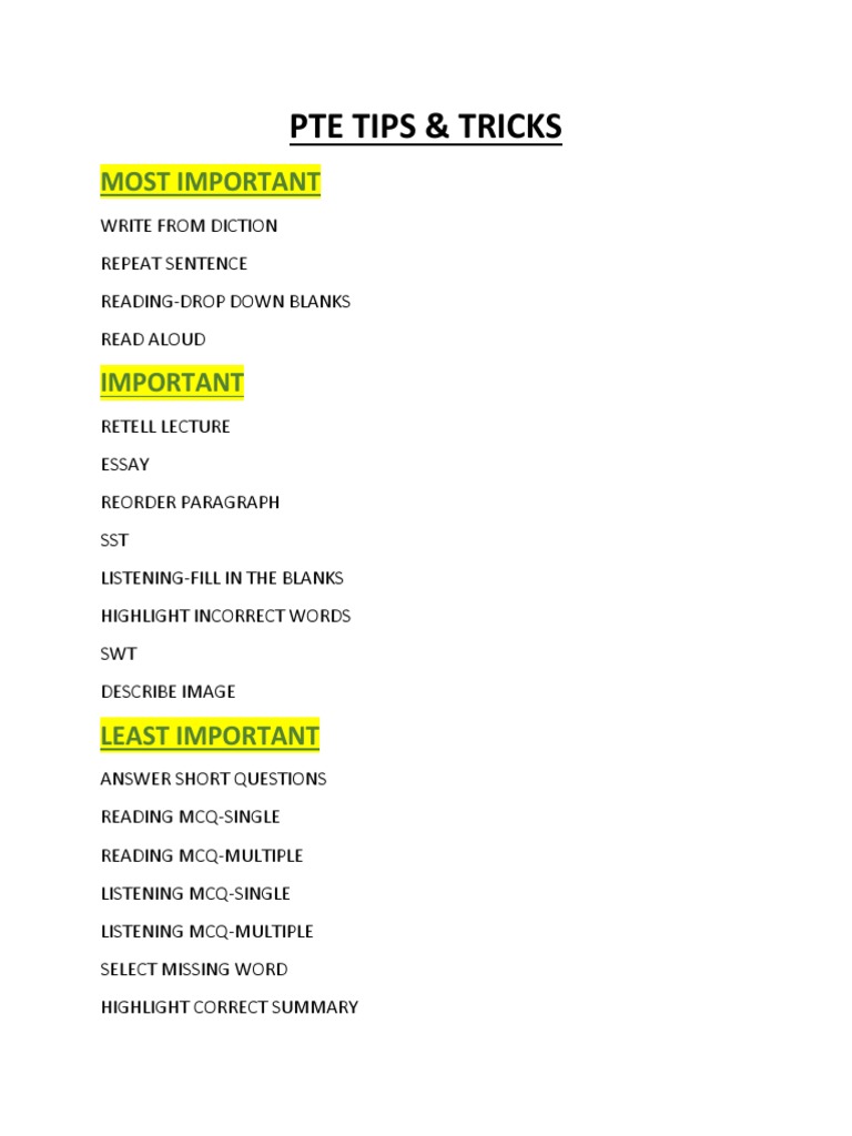 PTE Tips for Success in Speaking and Writing Sections | PDF | Chart ...