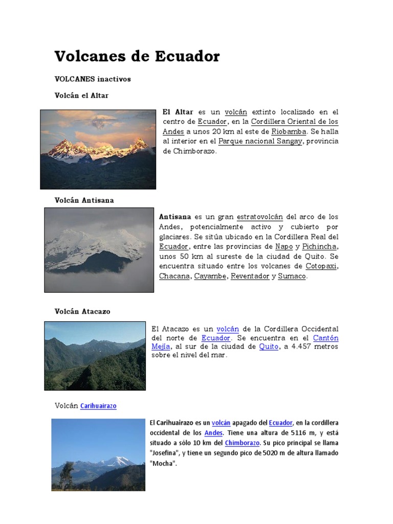 Principales volcanes de Ecuador | PDF | Volcán | Andes