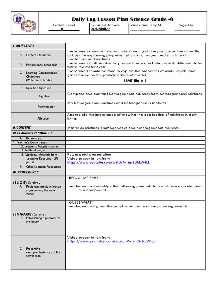 LESSON-EXEMPLAR-Science-Grade-8 Third CO | PDF | Homogeneity And ...