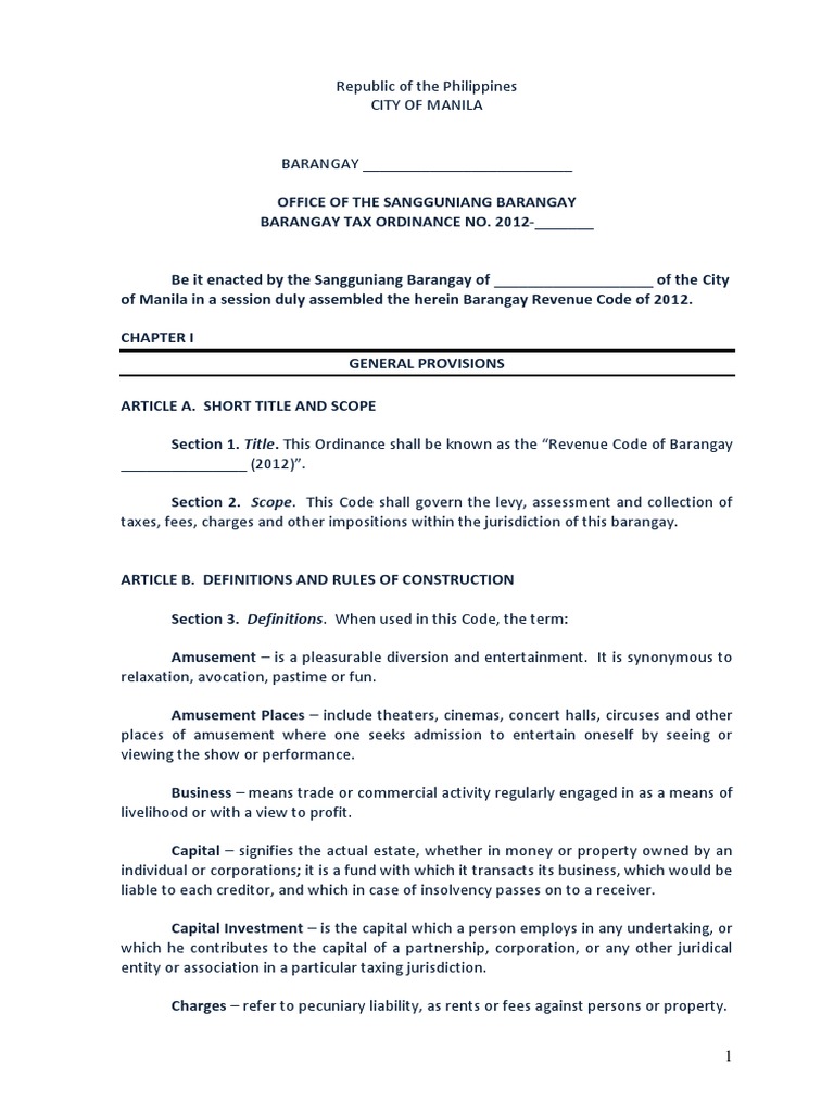 Barangay Tax Code Sample PDF | PDF | Taxes | Fee