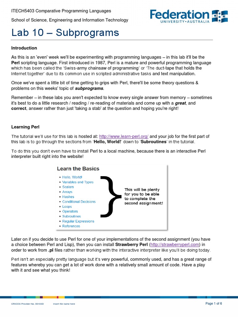Programming with Perl Basics | PDF | Subroutine | Parameter (Computer ...
