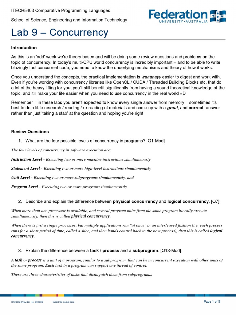 Lab 09 - Concurrency (Answers) PDF | PDF | Thread (Computing) | Process (Computing)