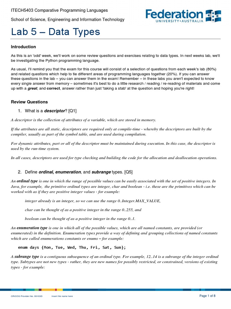Lab 05 Data Types Answers Pdf Pdf Array Data Structure Pointer Computer Programming 3442