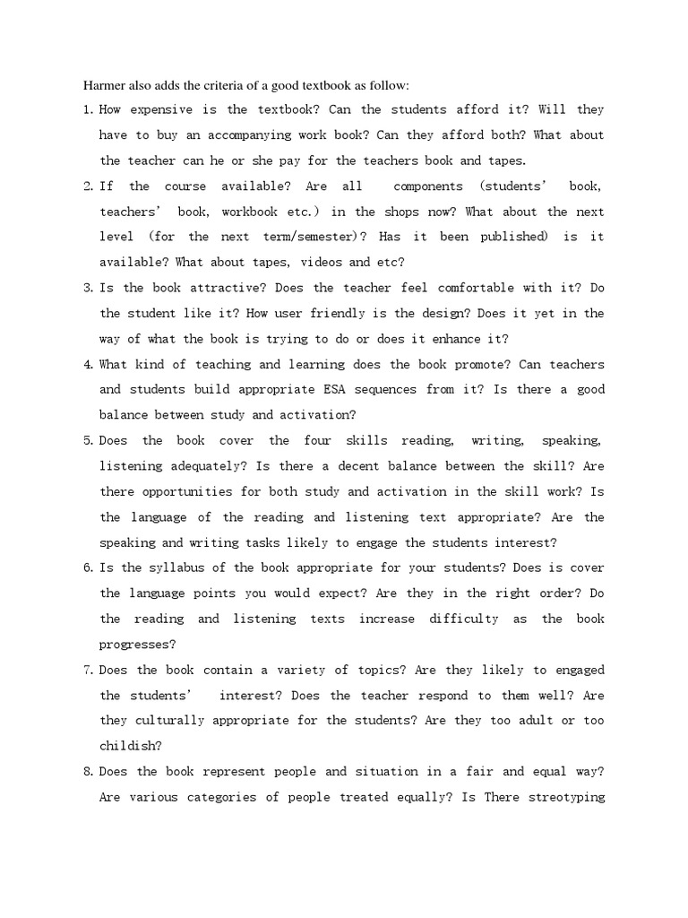 Criteria of A Good Textbook Based On The Experts | PDF | Textbook ...