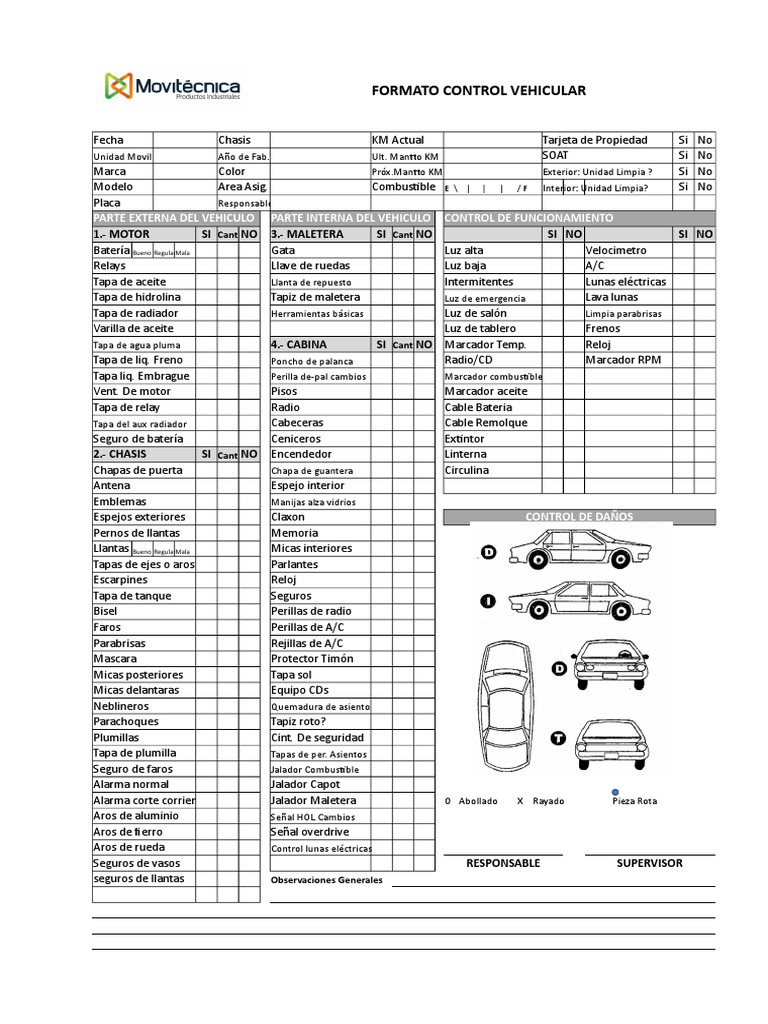 Formato de Control Vehicular Empresarial | PDF | Fabricantes de ...