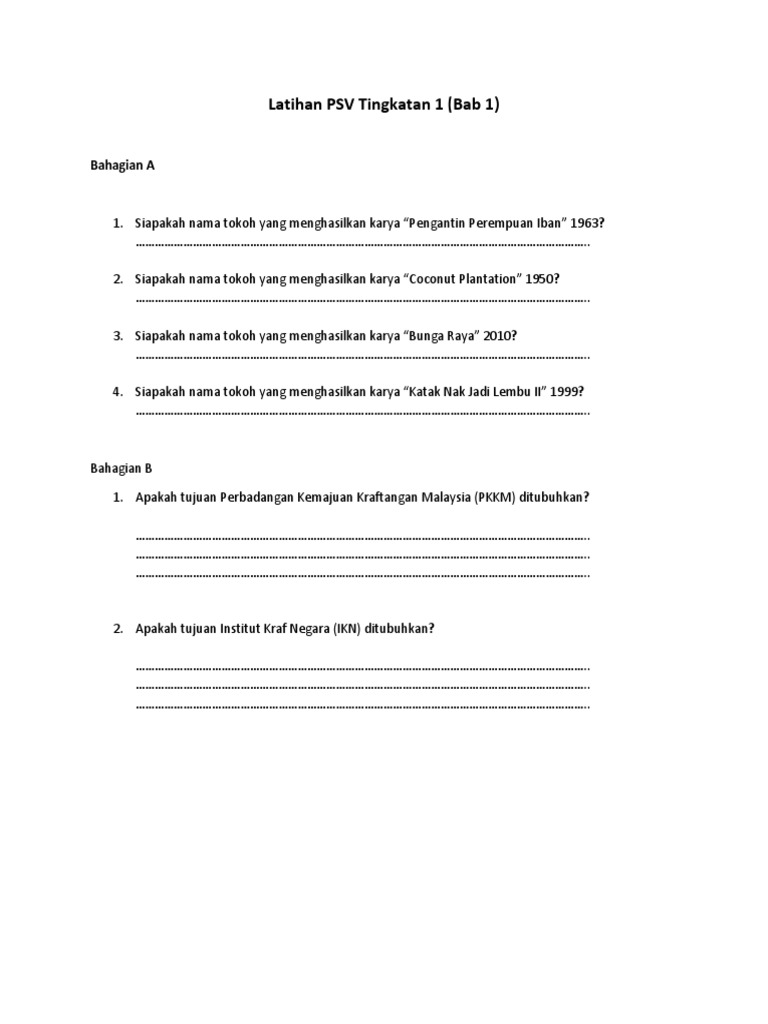 Soalan Latihan PSV Tingkatan 1 (Bab 1) | PDF