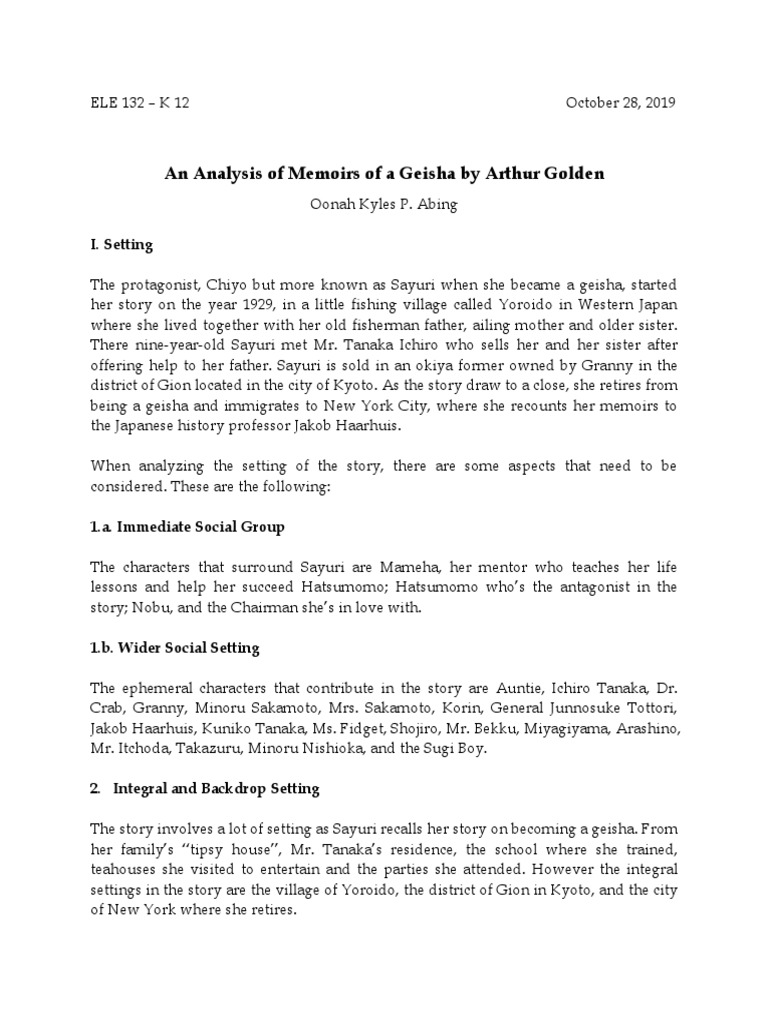 Geisha Memoir Analysis for Students | PDF | Geisha | Narration
