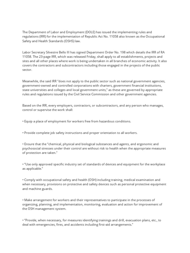 RA 11058 The Department of Labor and Employment | PDF | Occupational ...