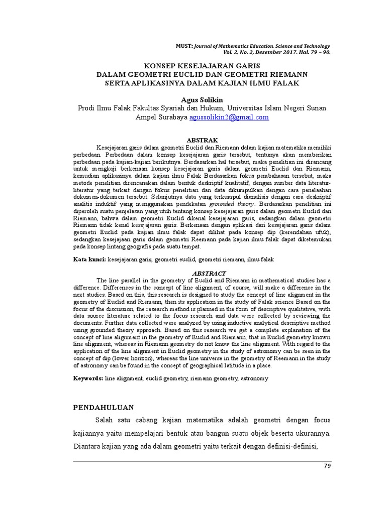 Konsep Kesejajaran Garis Dalam Geometri Euclid Dan Geometri Riemann ...