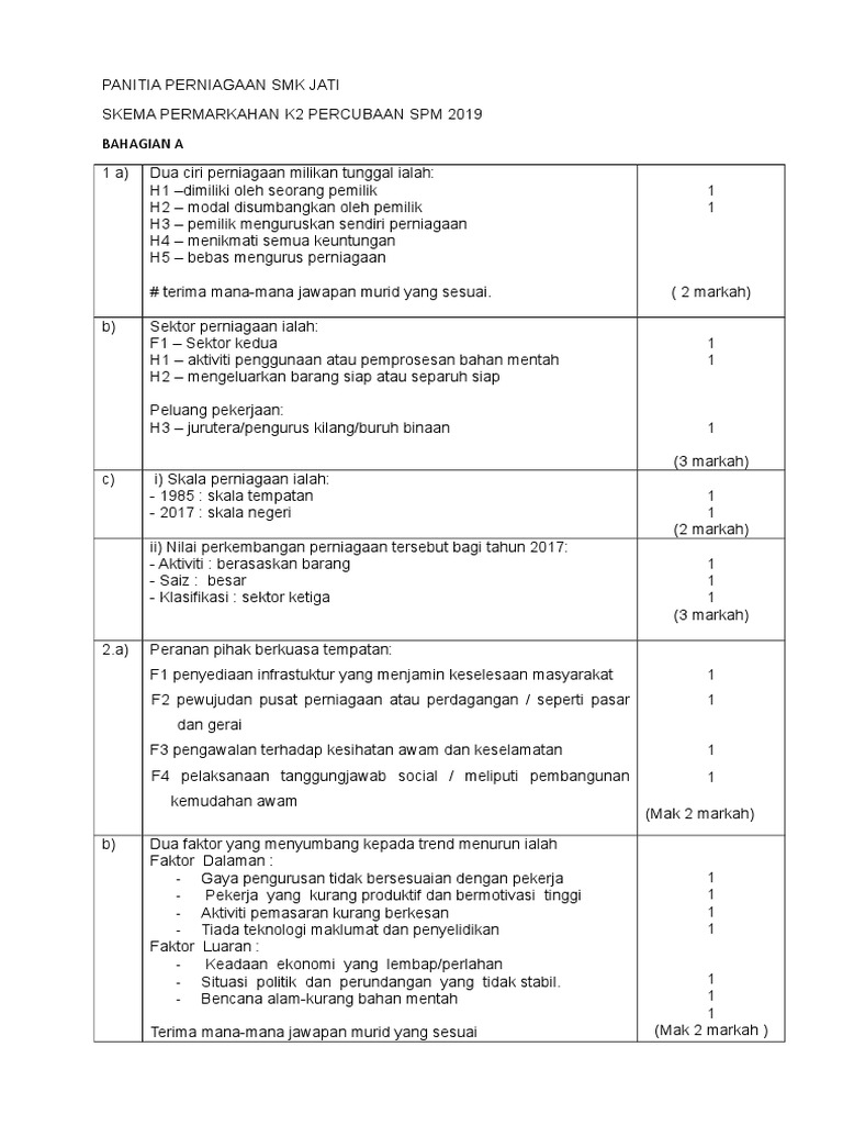 Skema Trial K2 2019 | PDF