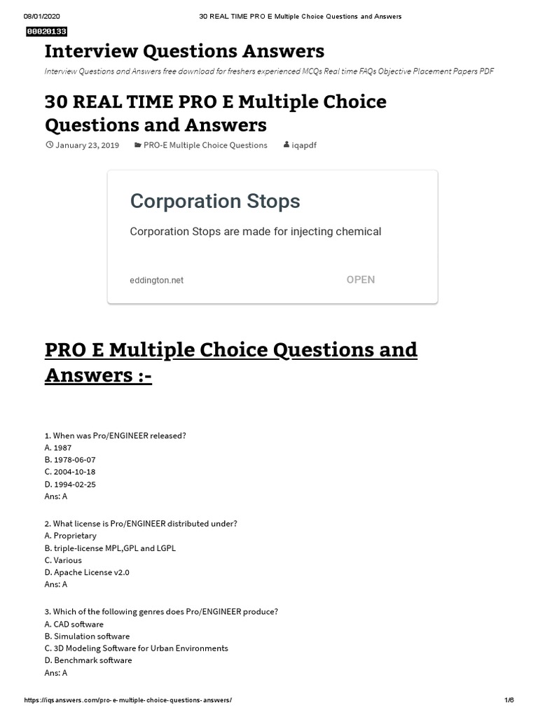 30 REAL TIME PRO E Multiple Choice Questions and Answers | PDF ...