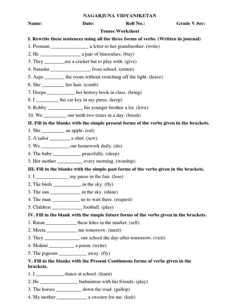 Tenses Worksheet | PDF | Linguistics | Language Mechanics