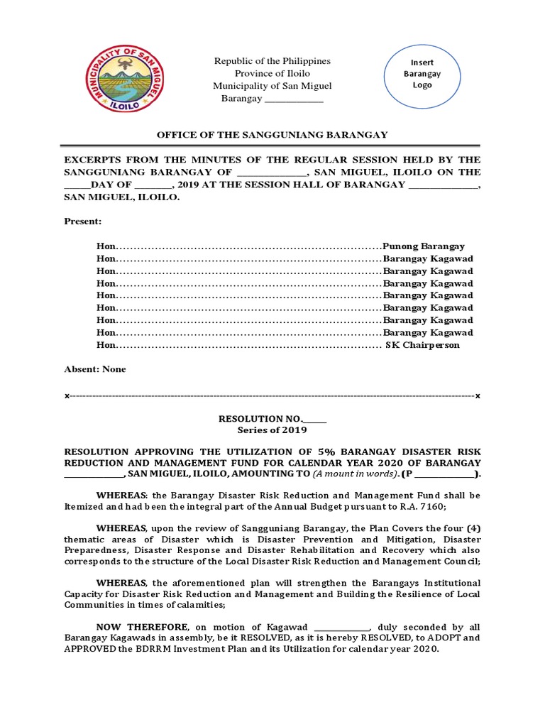 BDRRMFIP Resolution | PDF | Emergency Management | Disaster Risk Reduction
