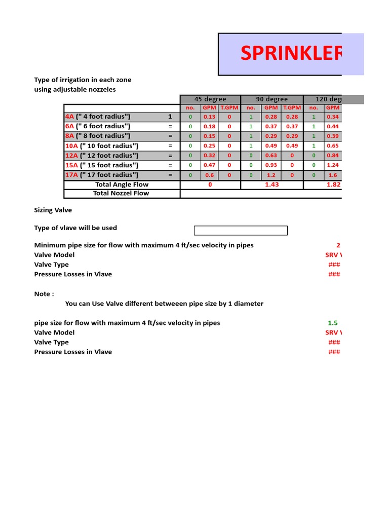 Automatic Irrigation Calculation Sheet | Download Free PDF | Gallon | Valve