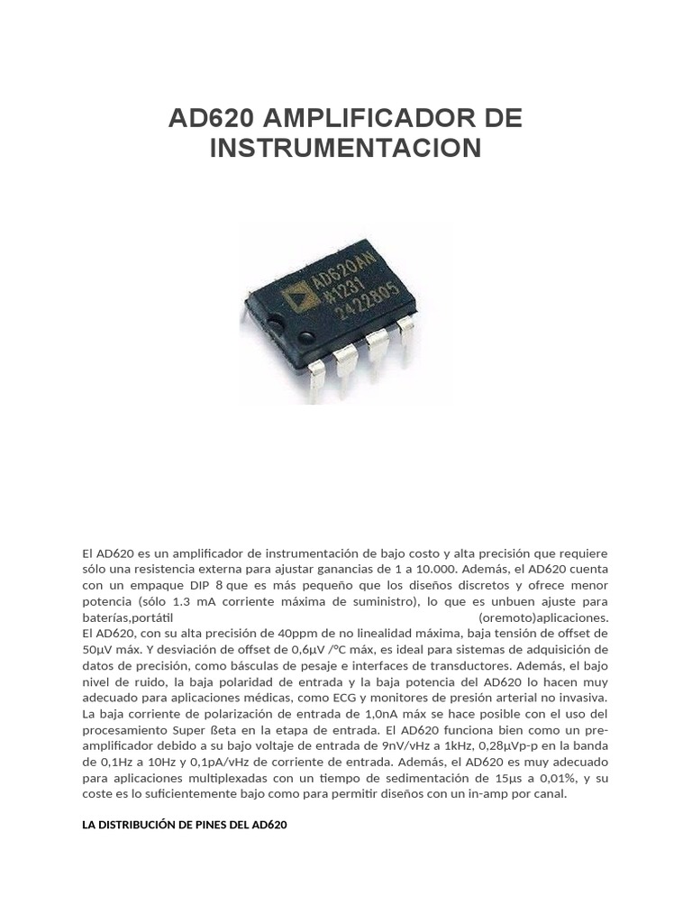 Ad620 Amplificador de Instrumentacion PDF | PDF | Electromagnetismo ...