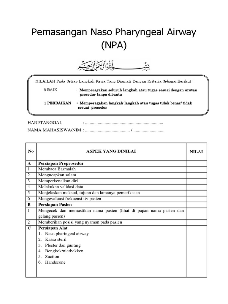 Daftar Tilik Pemasangan NPA | PDF