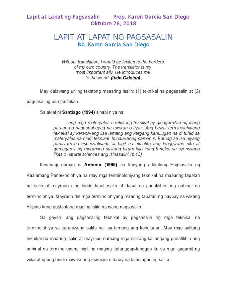 Lapit at Lapat NG Pagsasalin | PDF