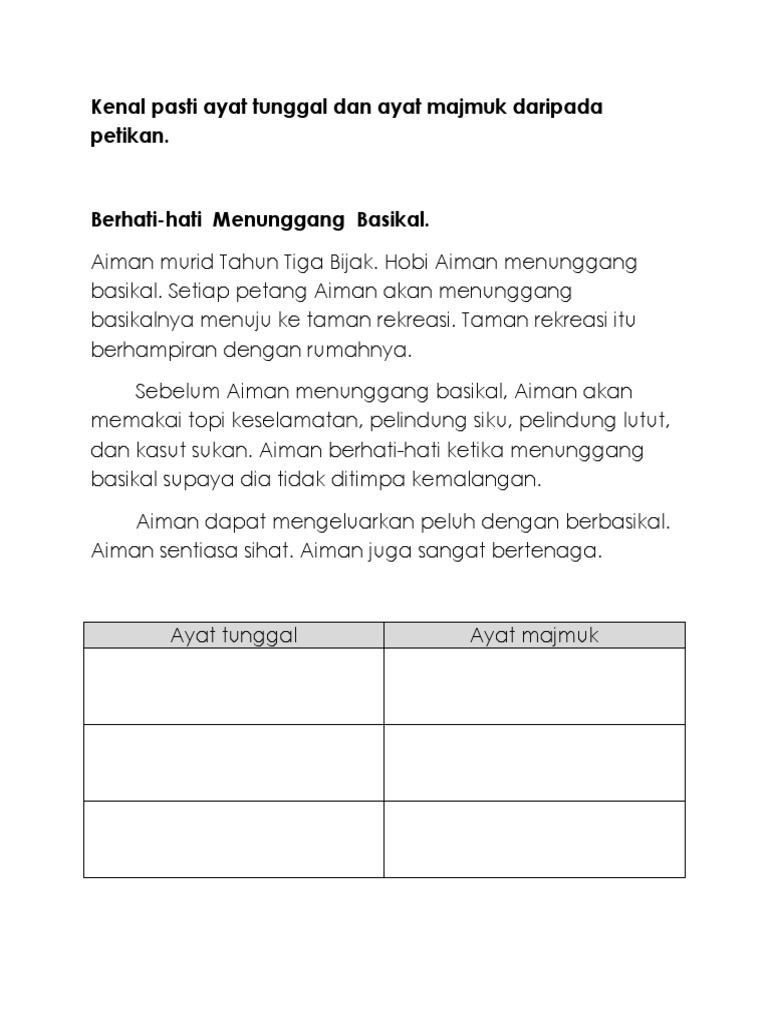 Kenal Pasti Ayat Tunggal Dan Ayat Majmuk Daripada Petikan | PDF