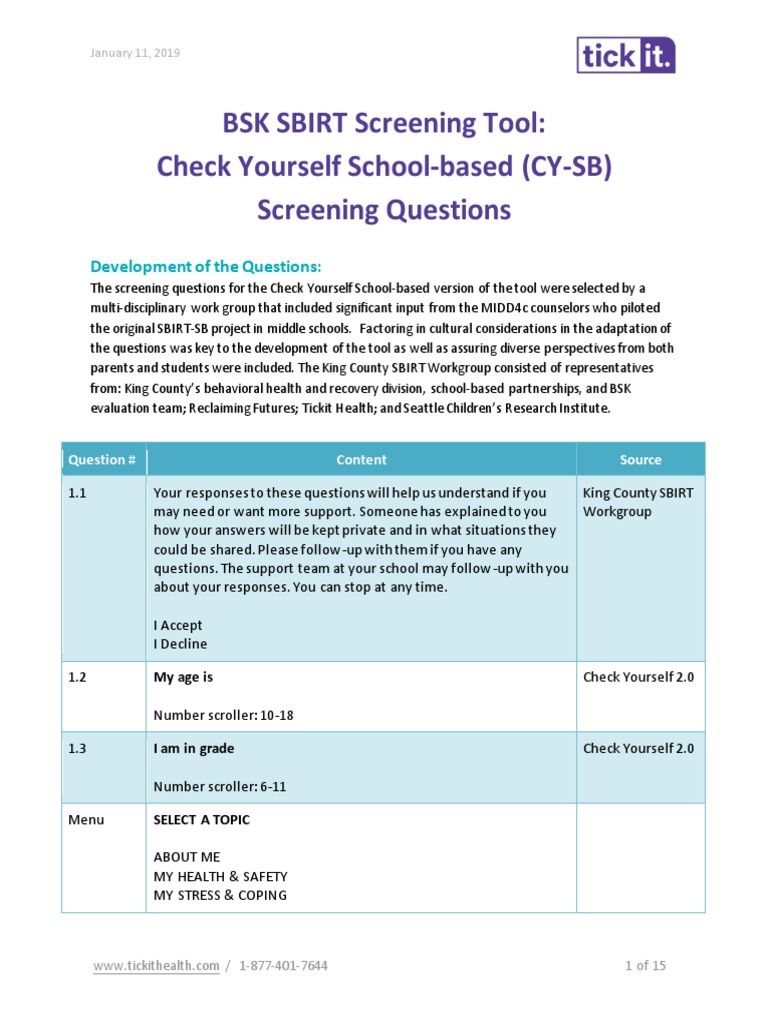 Kings County SBIRT Screening Tool | PDF | Race And Ethnicity In The ...