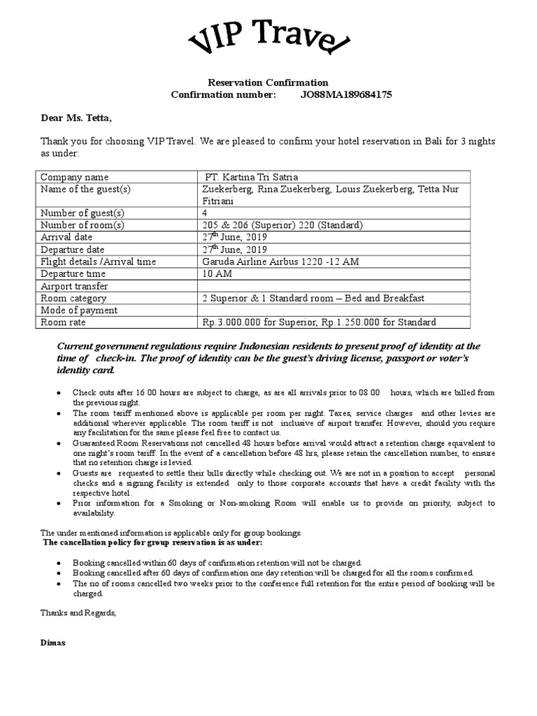 Reservation Confirmation | PDF | Identity Document | Business