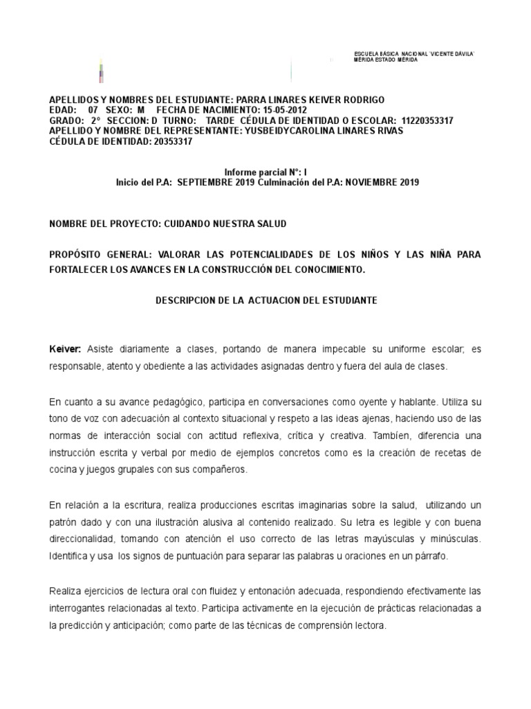 Informe de Progreso Escolar 2º Grado | PDF | Número natural ...