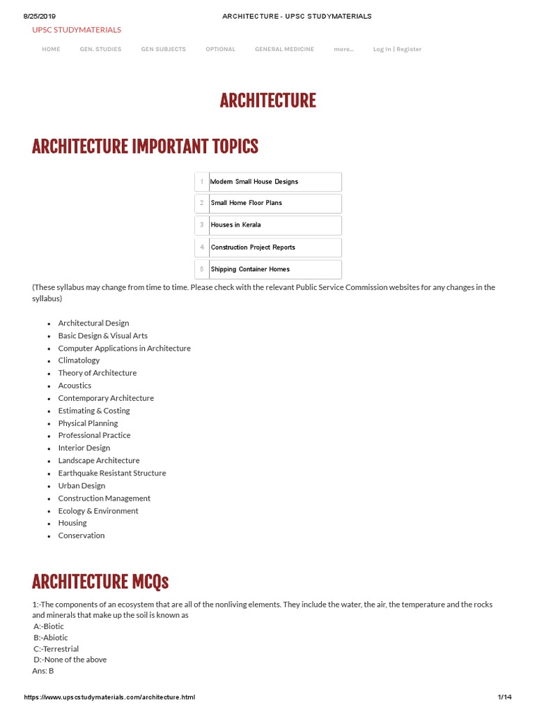 Architecture - Upsc Studymaterials | PDF | Fibre Reinforced Plastic | Sound