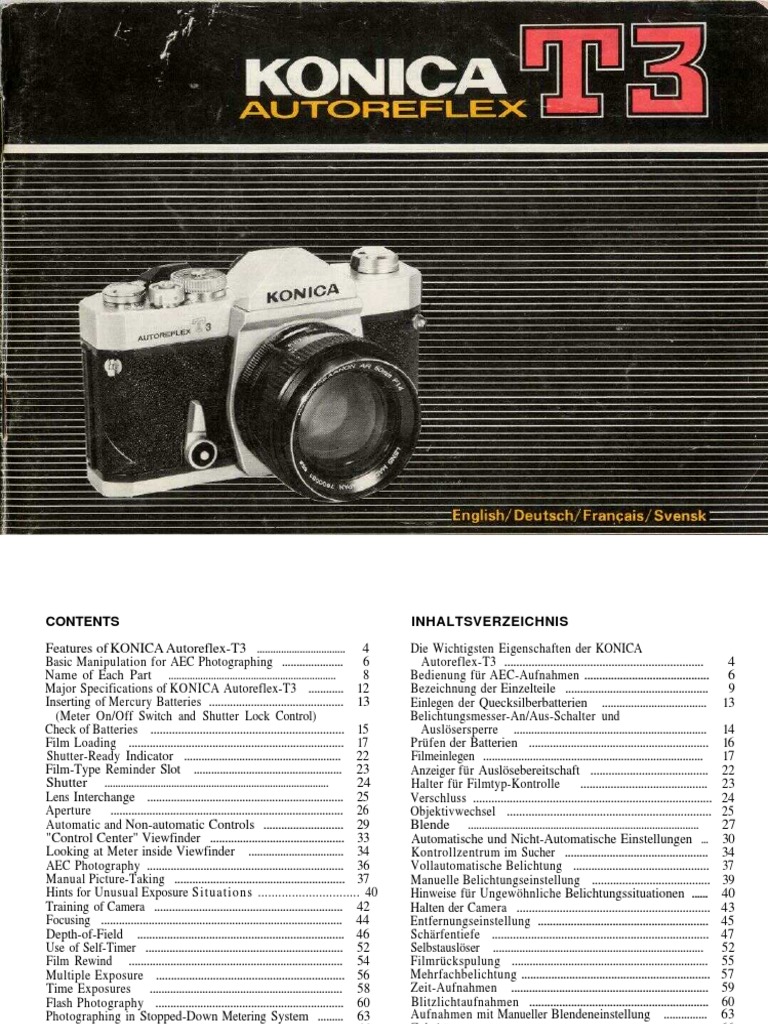 Konica Auto Reflex T3 Manual | PDF
