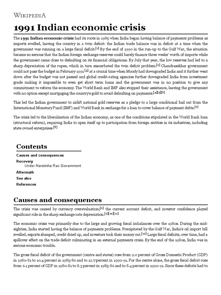 1991 Indian Economic Crisis Overview | PDF | Macroeconomics | Economies
