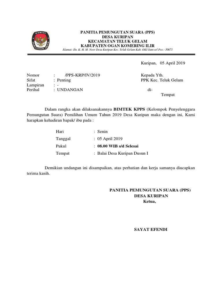 Undangan Bimtek KPPS | PDF