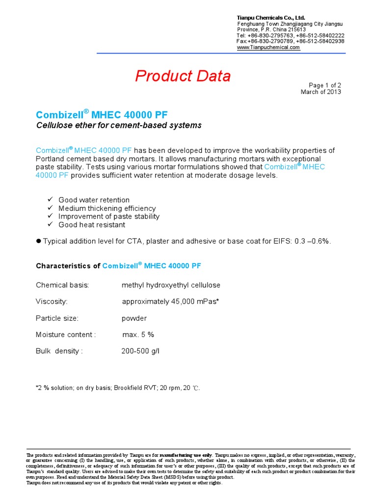 Combizell MHEC 40000 PR | PDF | Adhesive | Materials