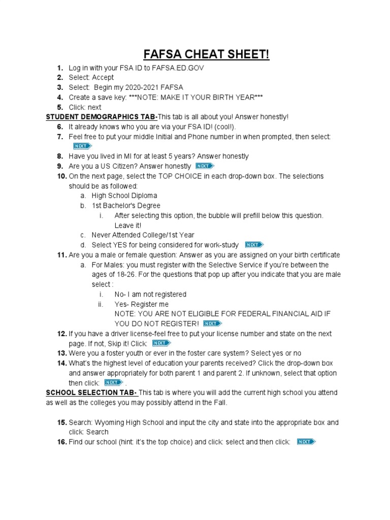 Fafsa Cheat Sheet 2020-2021 1 | PDF | Tax Return (United States ...