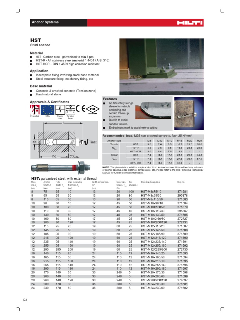 HILTI HST Catalogue Page | PDF | Concrete | Steel