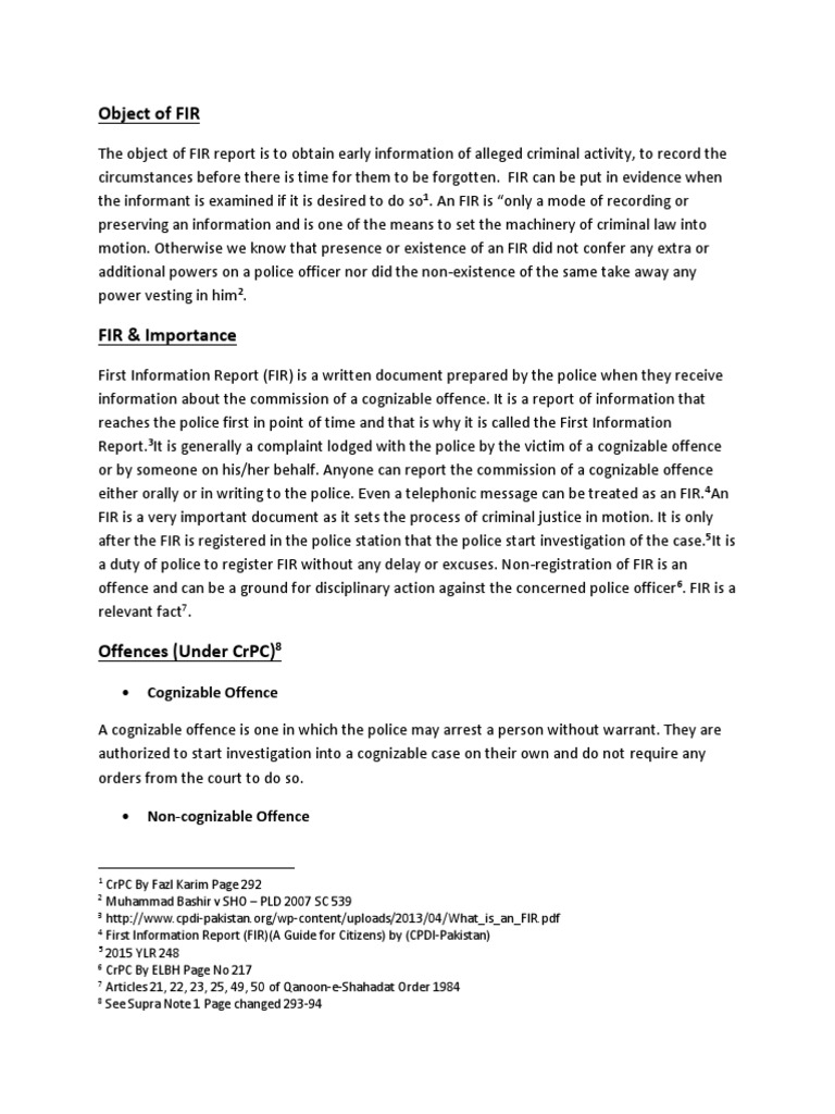 Understanding FIR in Pakistan | PDF | Criminal Procedure In South ...