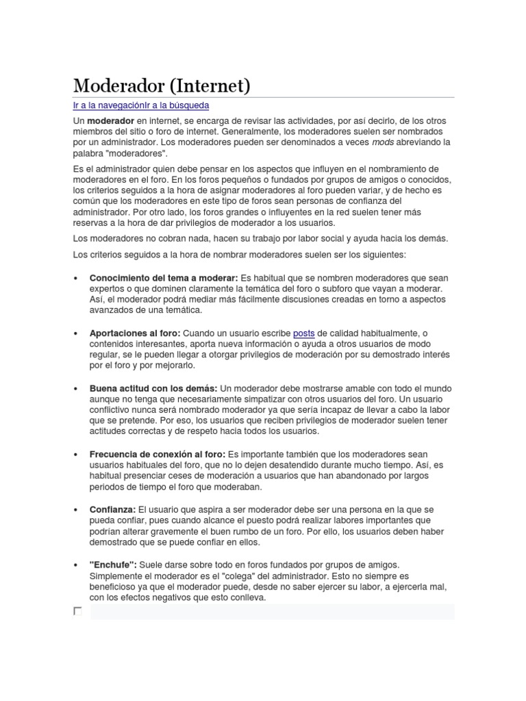 Moderador | PDF | Foro de Internet | Comunicación por medio de ordenadores