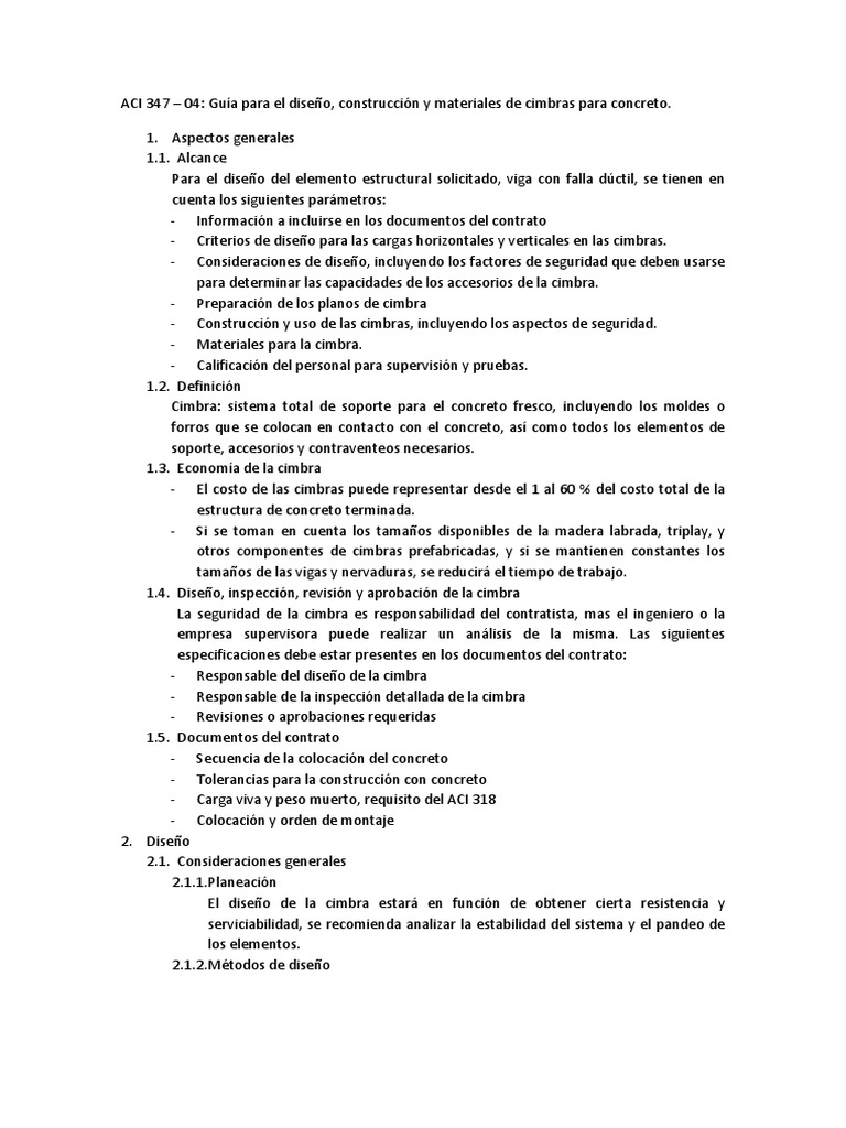 Guía ACI 347: Diseño de Cimbras para Concreto | PDF | Hormigón ...